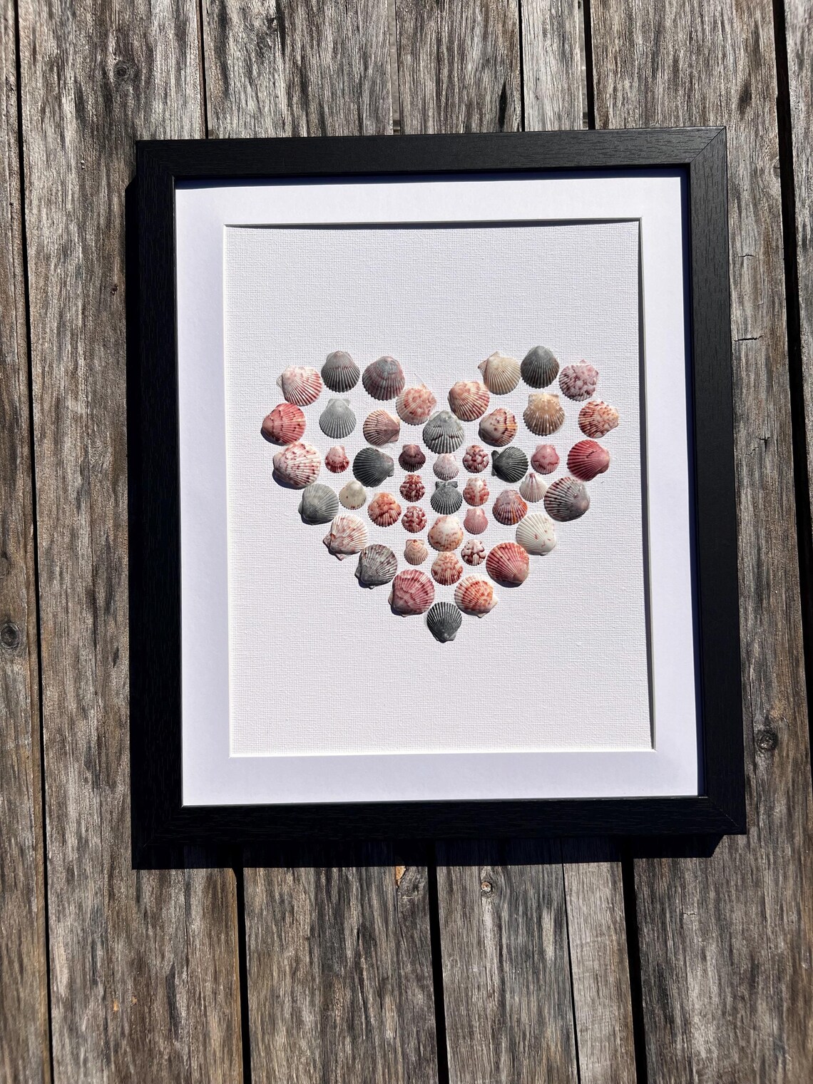 8x10 Scallop Shell Heart Art - Handcrafted Coastal Wall Decor - Unique ...