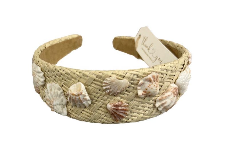 Handcrafted Straw Headband With Cat’s Paw Shells | Beach-inspired Hair ...