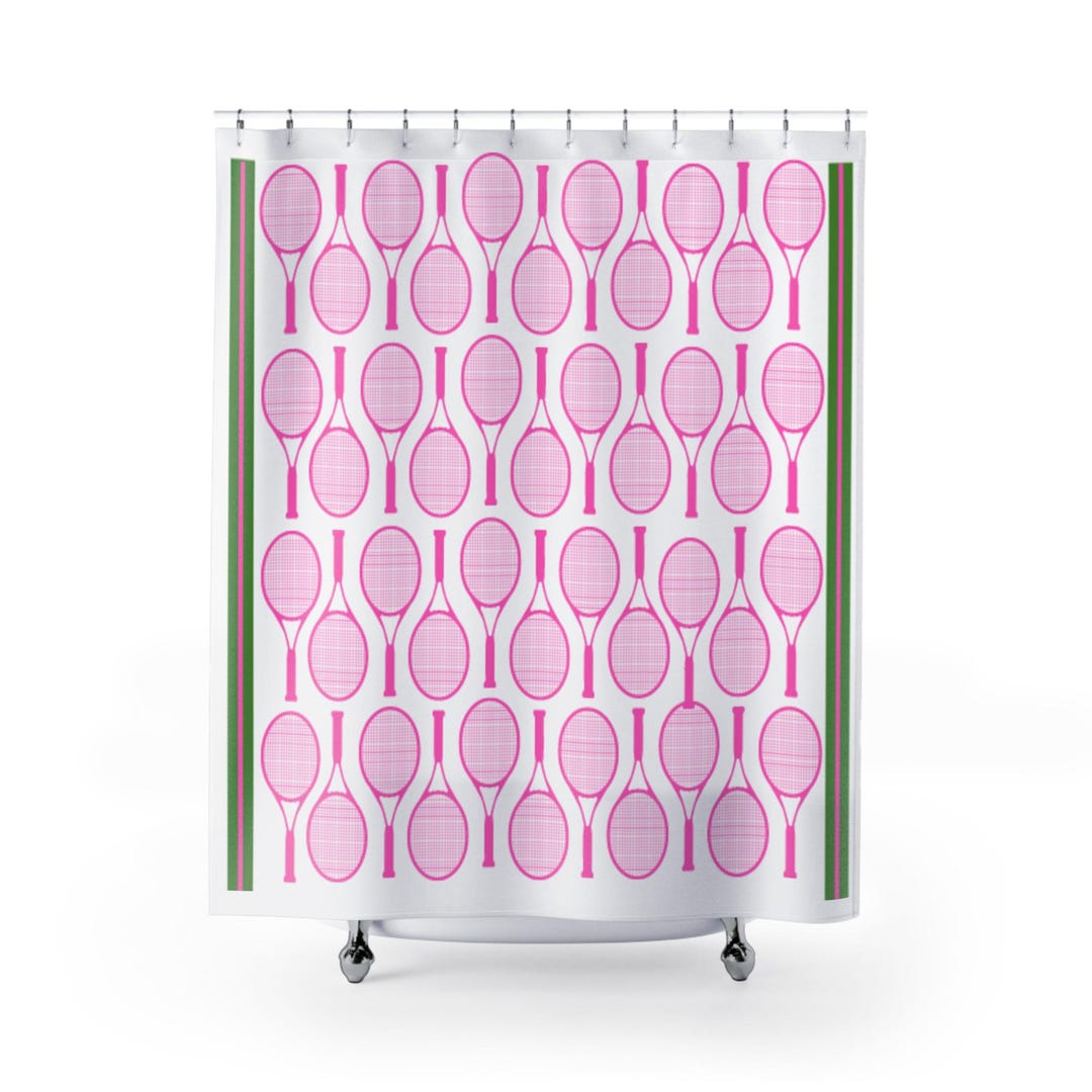 Pink Tennis Racquet Shower Curtain: Preppy Bathroom Decor - Etsy