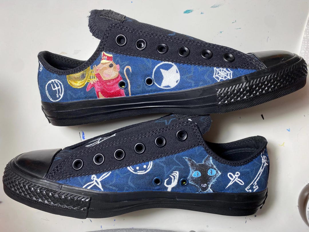 Coraline Custom Hand-painted Black Converse Shoes Men’s Size 8 Women’s ...