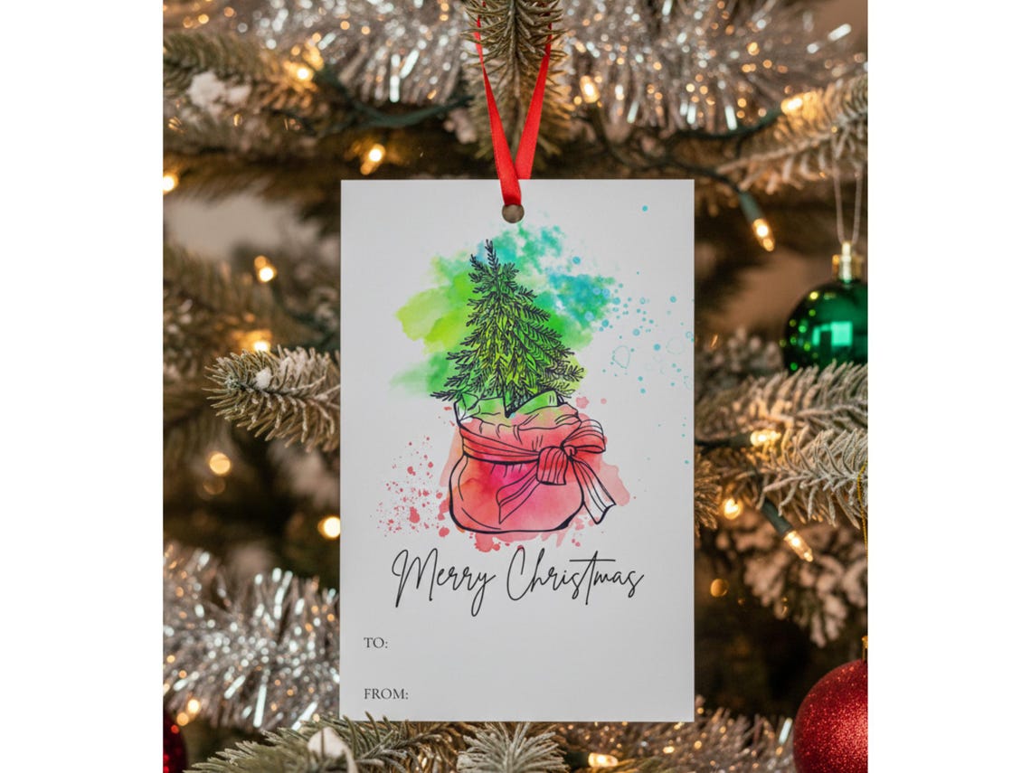 Printable Watercolor Christmas Gift Tags | PDF PNG | 2x3.5, 2x3, 3x3 ...