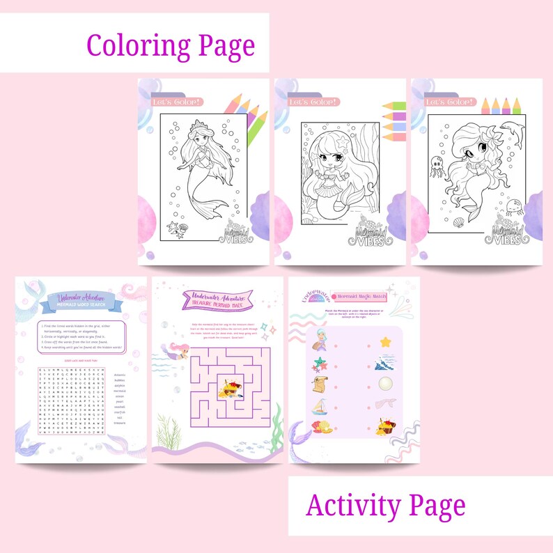 Magical Mermaid-themed Kids Journal: Digital Printable Template PDF ...