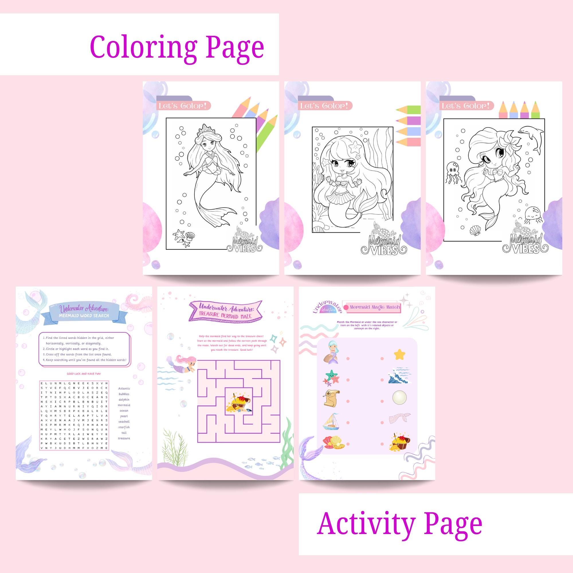 Magical Mermaid-themed Kids Journal: Digital Printable Template PDF ...