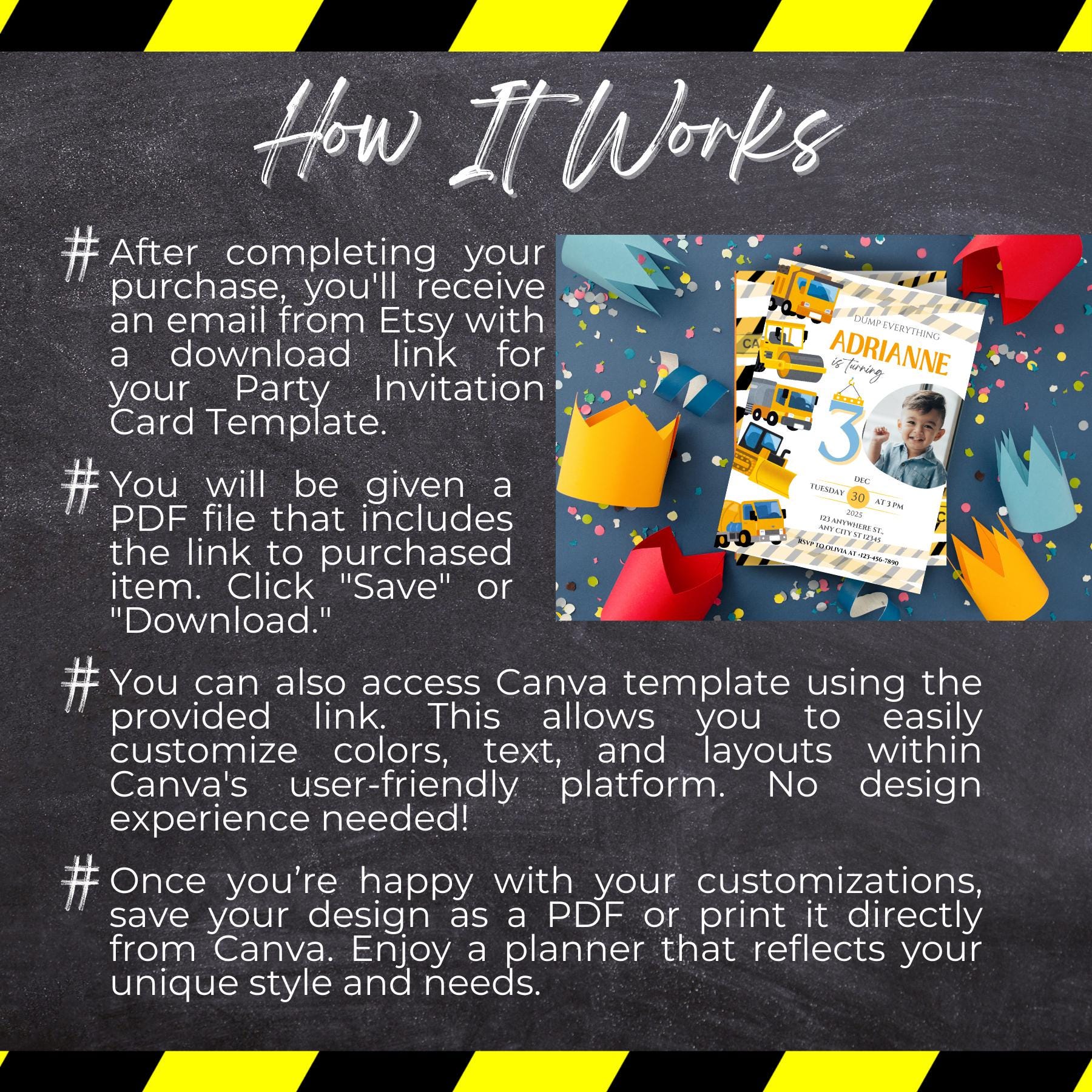 Construction Birthday Party Invitation Card Digital Download Printable ...