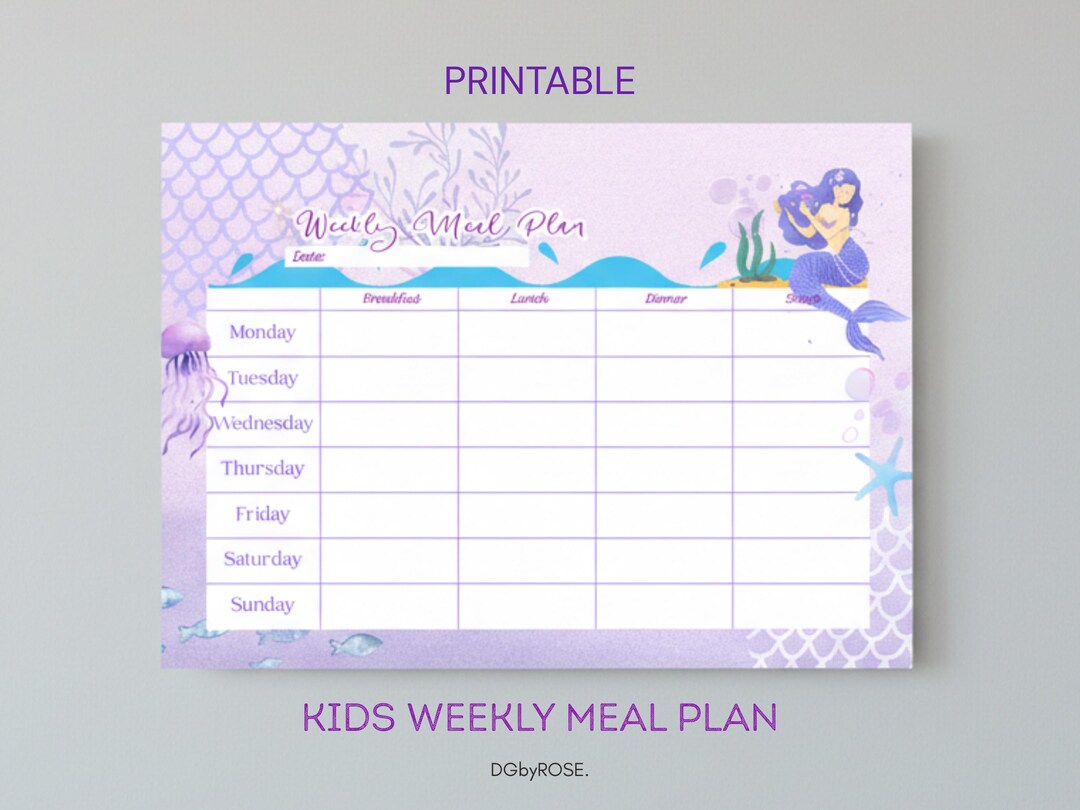 Mermaid Kids Weekly Meal Planner Printable | Fun Menu, Grocery List ...