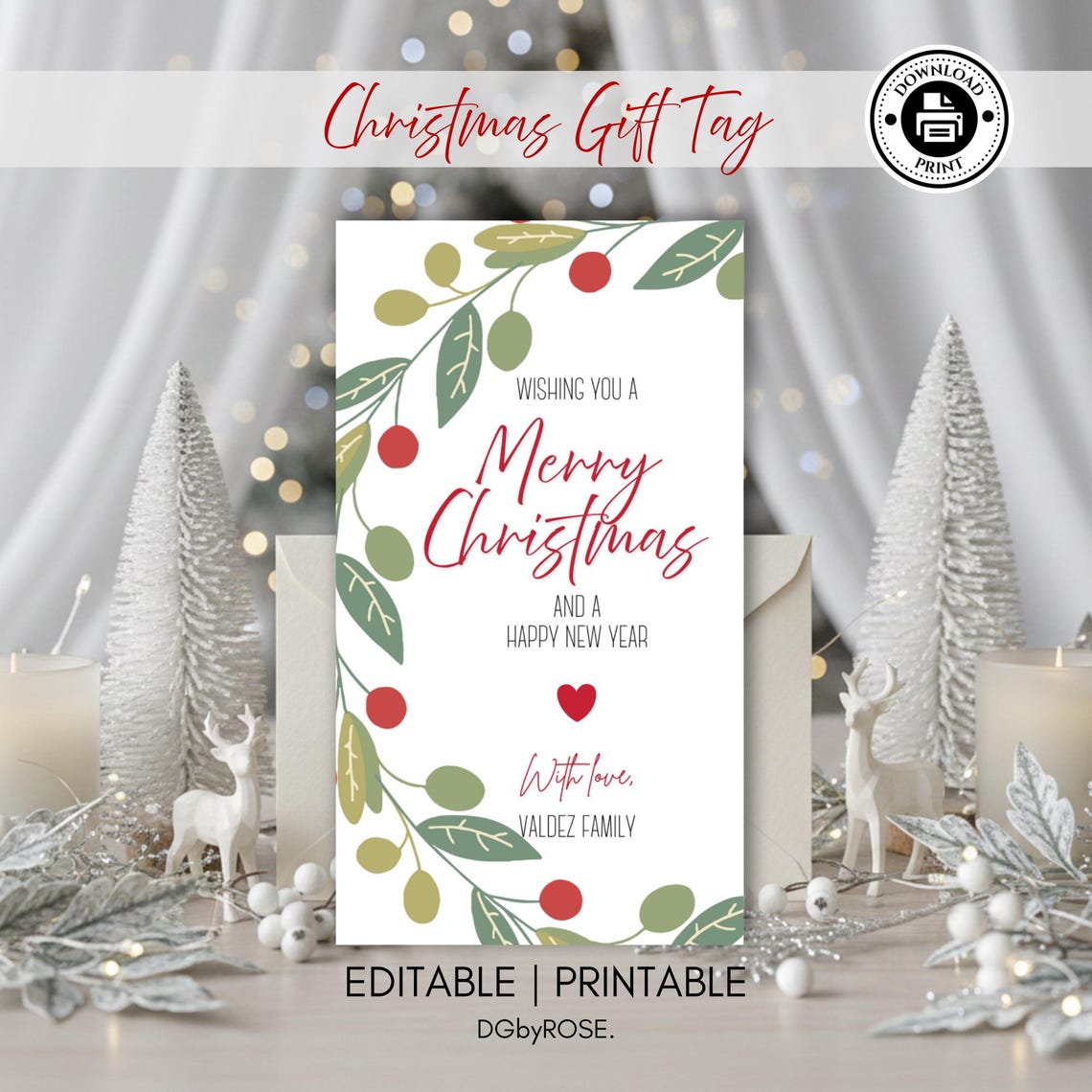 Editable & Printable Christmas Gift Tag Template | Holiday Tags Label ...