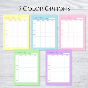 Digital Printable Template Weekly Meal Plan Planner in 5 Pastel Color ...