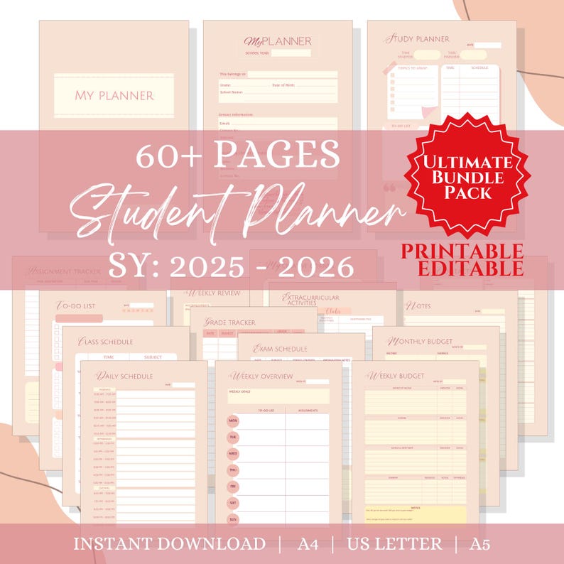 Ultimate Bundle Pack Student Planner 2025-2026 Printable Digital ...
