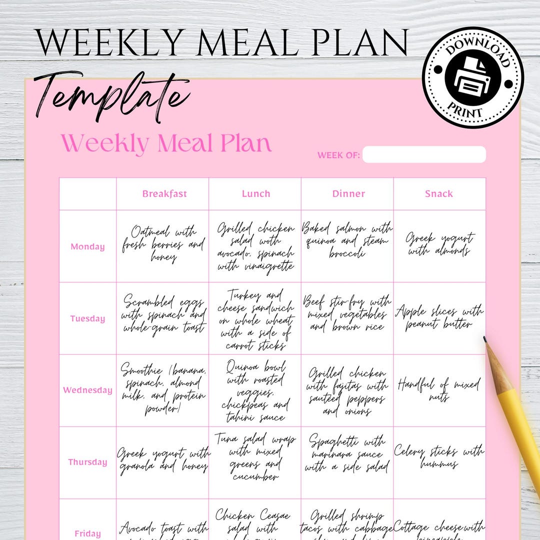Digital Printable Template Weekly Meal Plan Planner in 5 Pastel Color ...