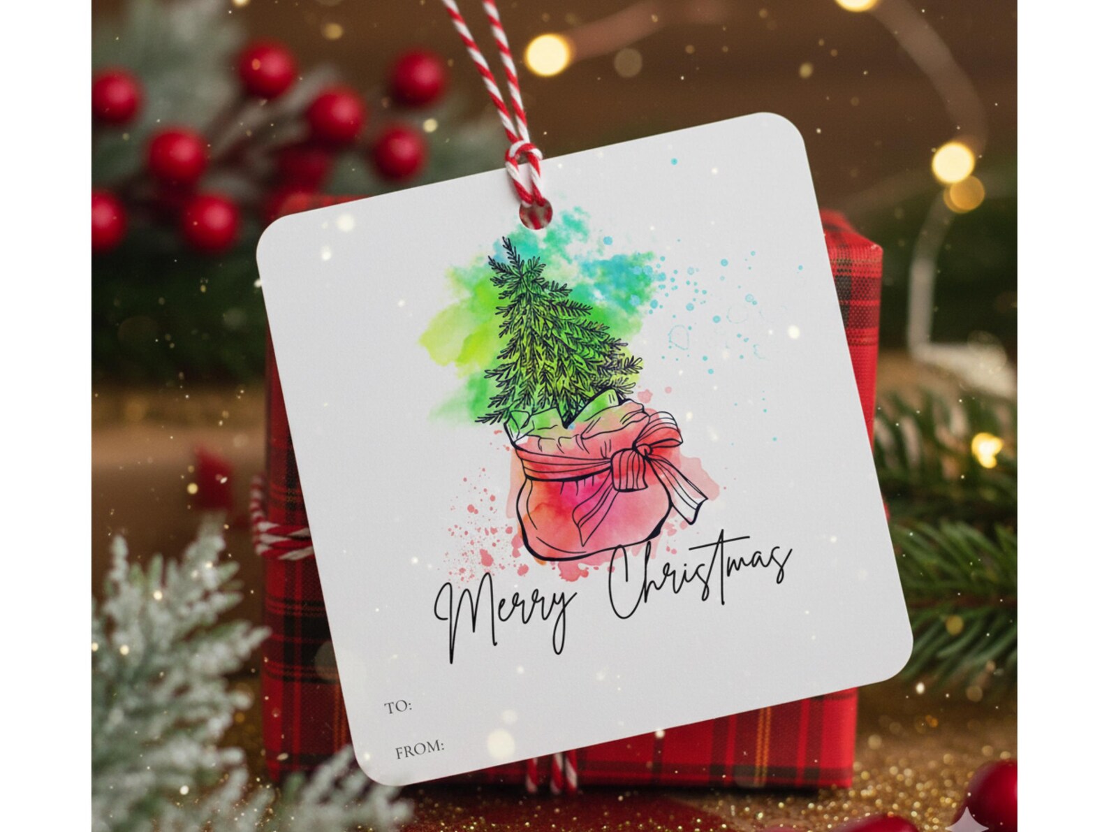 Printable Watercolor Christmas Gift Tags | PDF PNG | 2x3.5, 2x3, 3x3 ...