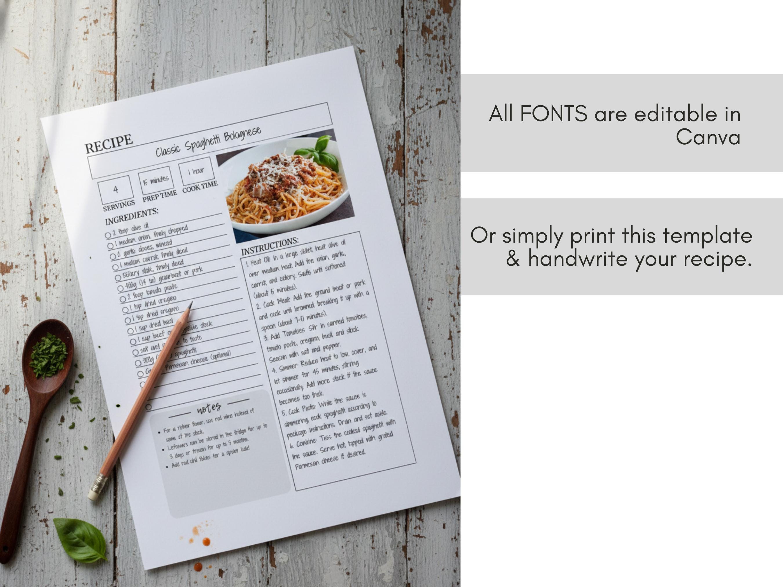 Canva Recipe Template: Editable & Printable Kitchen Planner (A4/US ...