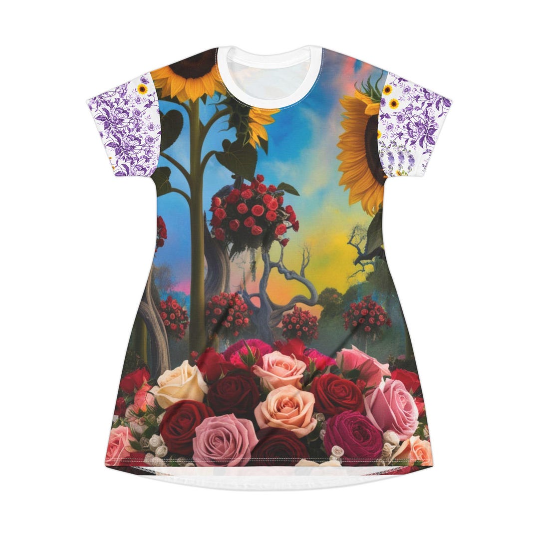 T-shirt Dress AOP , Roses and Flowers Vibrant Colors - Etsy