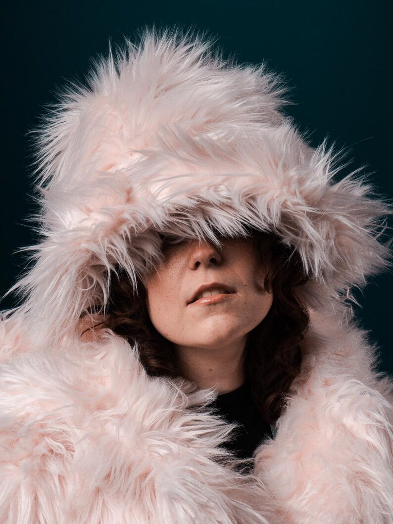 Soft Serenity - Hand-crafted Pastel Pink Faux Fur Hooded Coat With a ...