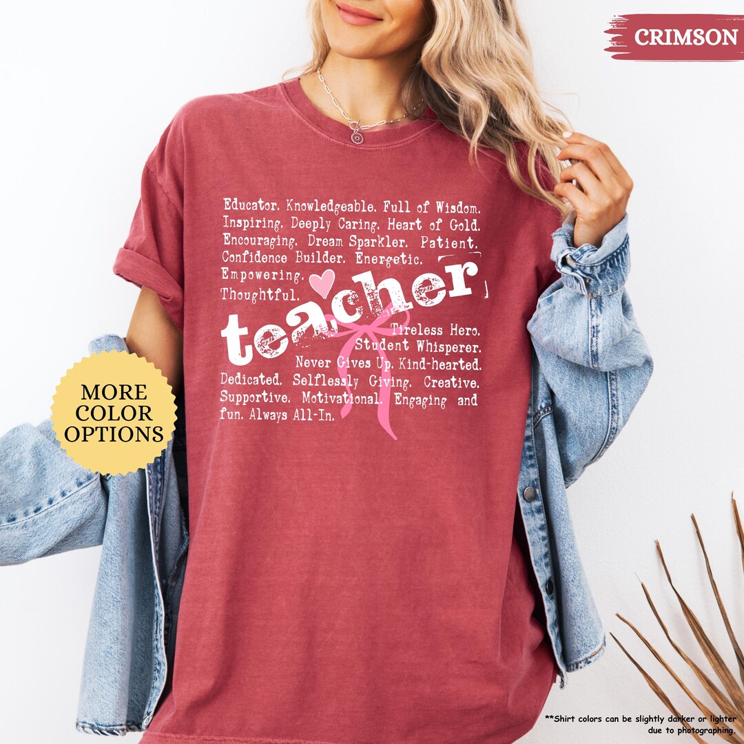 Comfort Colors® Teacher Words Shirt, Coquette Teacher Tee, Preppy ...
