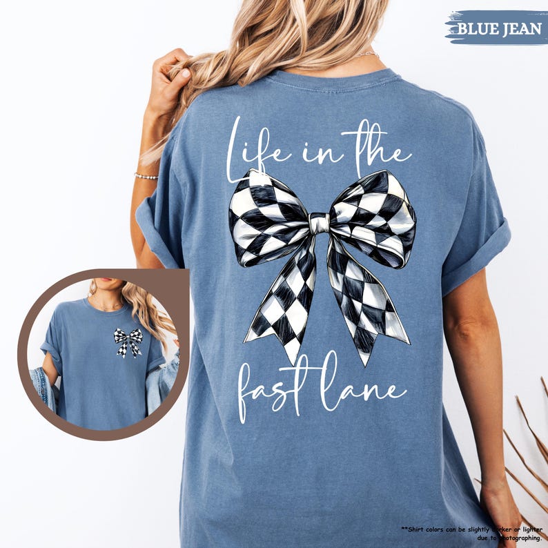 Comfort Colors® Race Day Shirt, Race Track Tee, Checkered Flag Bow ...