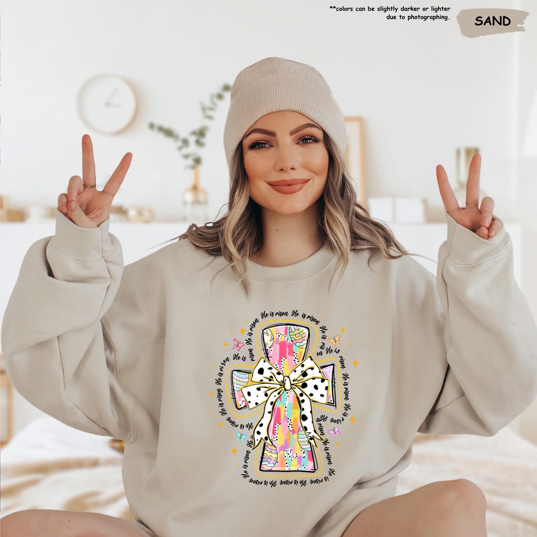 He is Risen Easter Day Sweatshirt, Matthew 28 6, Christian Easter Gift Women, Mom Easter Gift ...