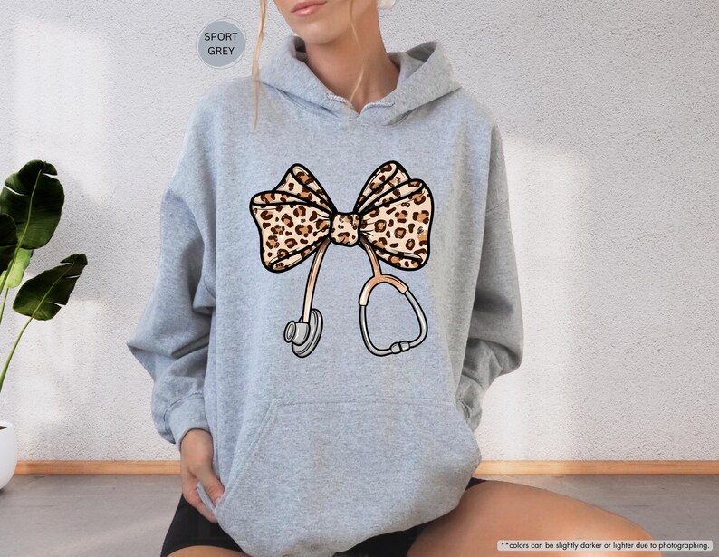 Leopard Nurse Coquette Bow Hoodie Sweatshirt, Nurse Sweat, Girly Nurse ...