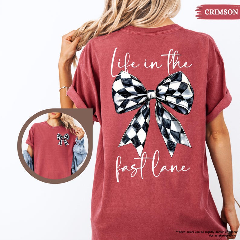 Comfort Colors® Race Day Shirt, Race Track Tee, Checkered Flag Bow ...