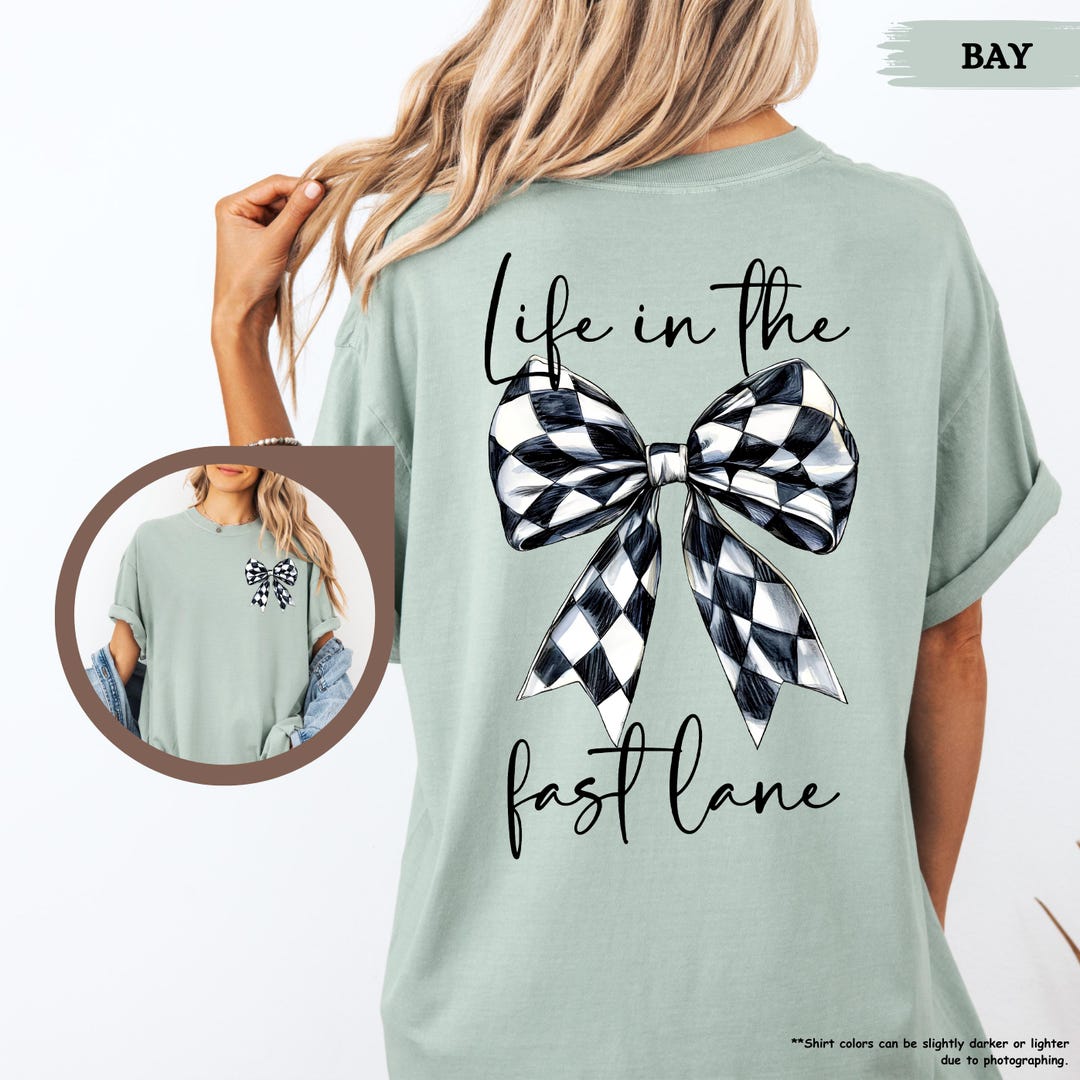 Comfort Colors® Race Day Shirt, Race Track Tee, Checkered Flag Bow ...