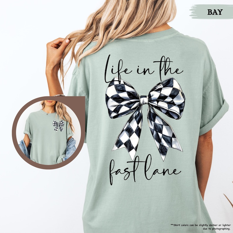 Comfort Colors® Race Day Shirt, Race Track Tee, Checkered Flag Bow ...