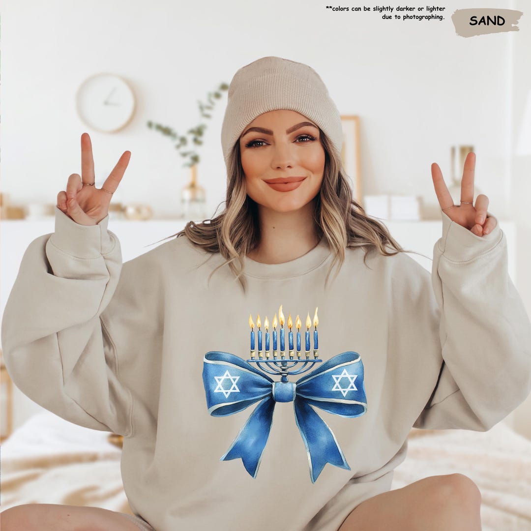 Hanukkah Bow Jewish Women Sweatshirt, Jewish Hanukkah Gift, Coquette ...