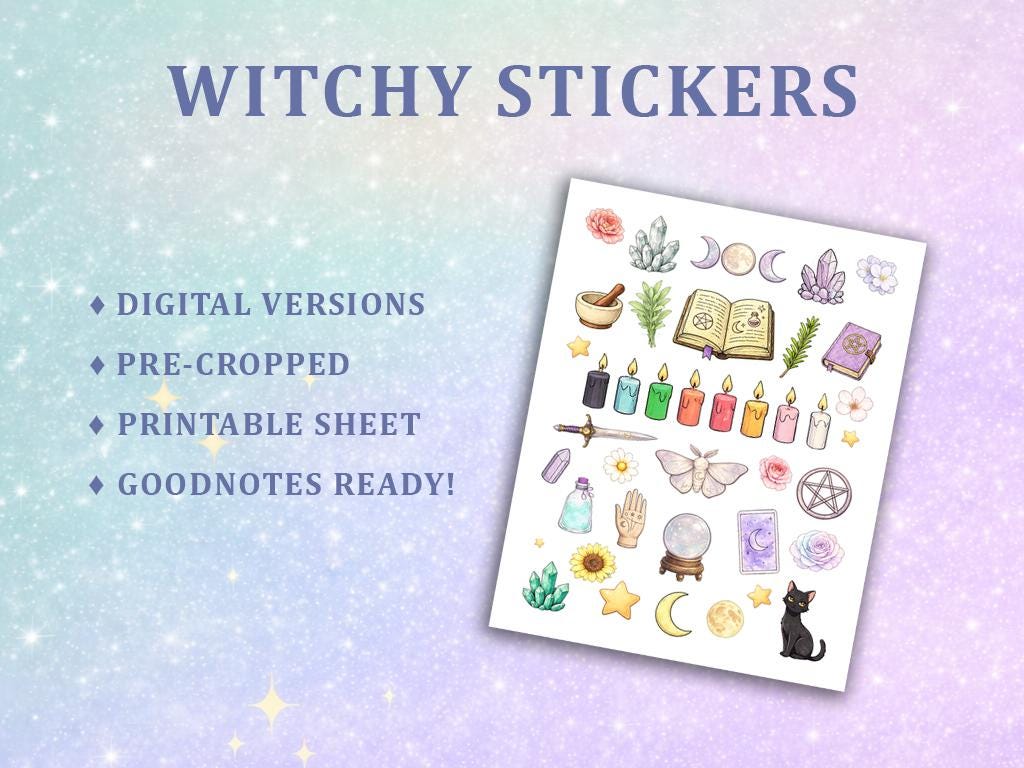 Witchy Planner Stickers Bundle | Digital Icon & Functional Sheets ...