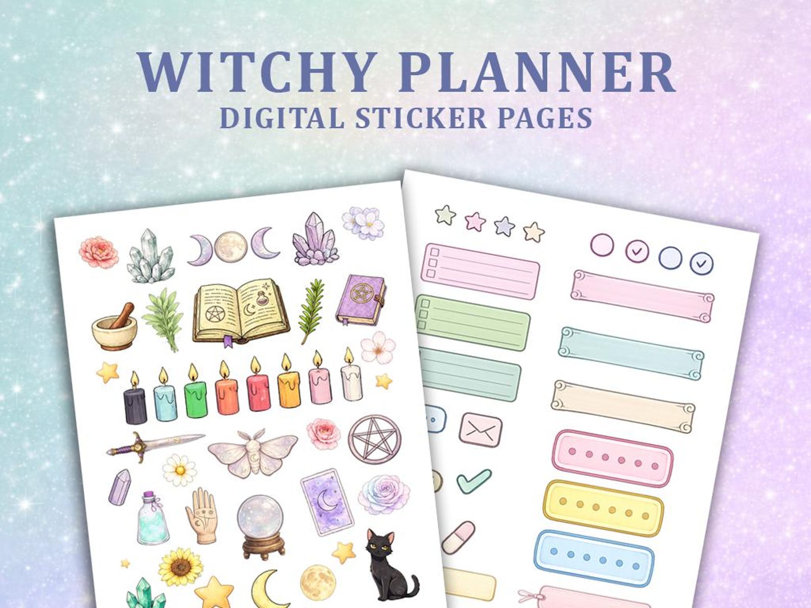Witchy Planner Stickers Bundle | Digital Icon & Functional Sheets ...