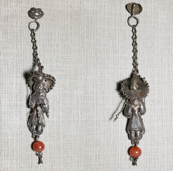 Antique Chinese Deity Pendant With Wire Queue & Large… - Gem