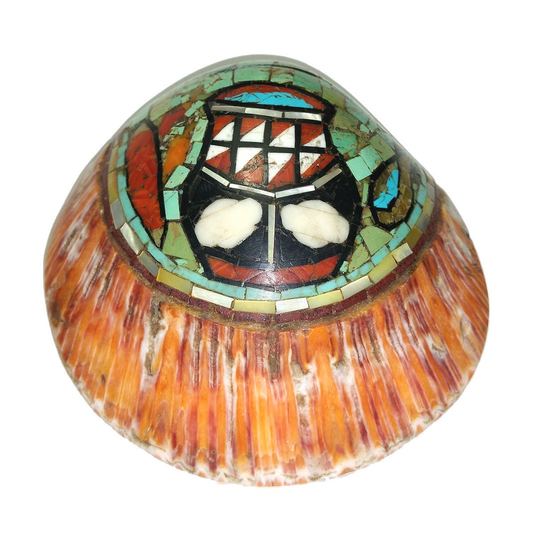 Spiny Oyster Pendant Bead Large 4" With Unusual Inlaid Mosaic Gemstone ...