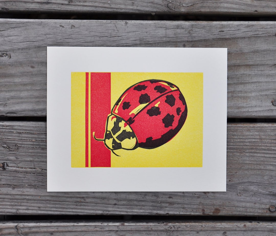 Insect Ladybug Letterpress Linocut Art Print, Red Black Yellow - Etsy