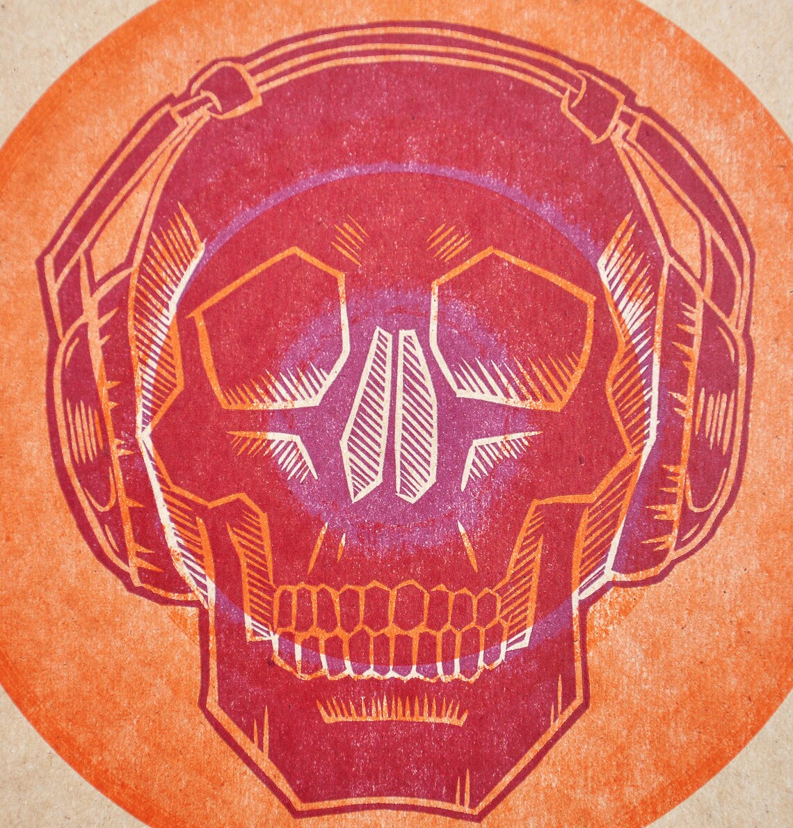 Skull Music Zombie Letterpress Linocut Poster Red Orange - Etsy