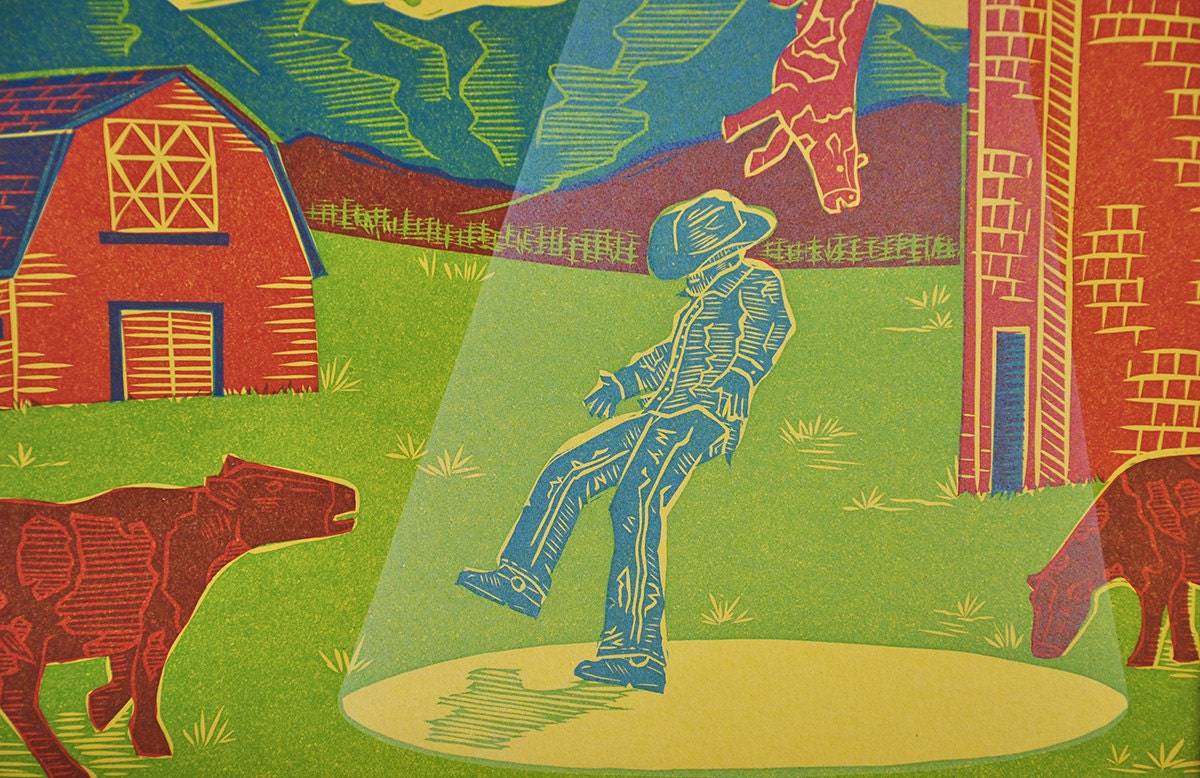 Pulp Fiction UFO Letterpress Print, Yellow Red Blue Green - Etsy