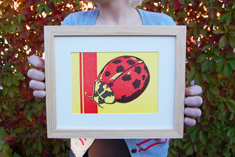 Insect Ladybug Letterpress Linocut Art Print, Red Black Yellow - Etsy