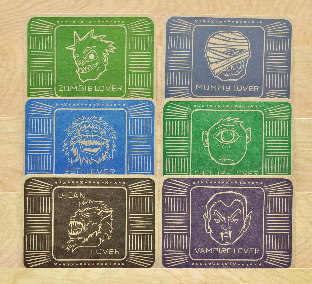 Zombie Mummy Yeti Cyclops Lycan Vampire Monster Letterpress Postcards ...