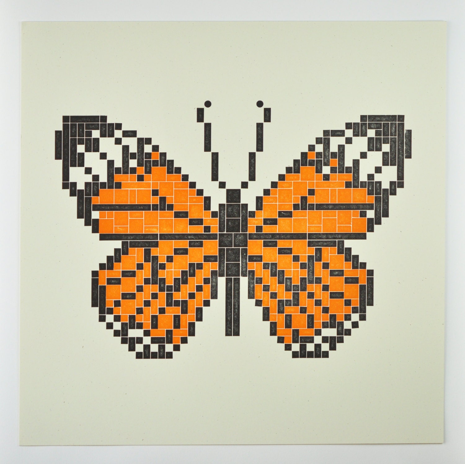 BLOCK Tile MONARCH BUTTERFLY Insect Bug Letterpress Print, Orange Black ...