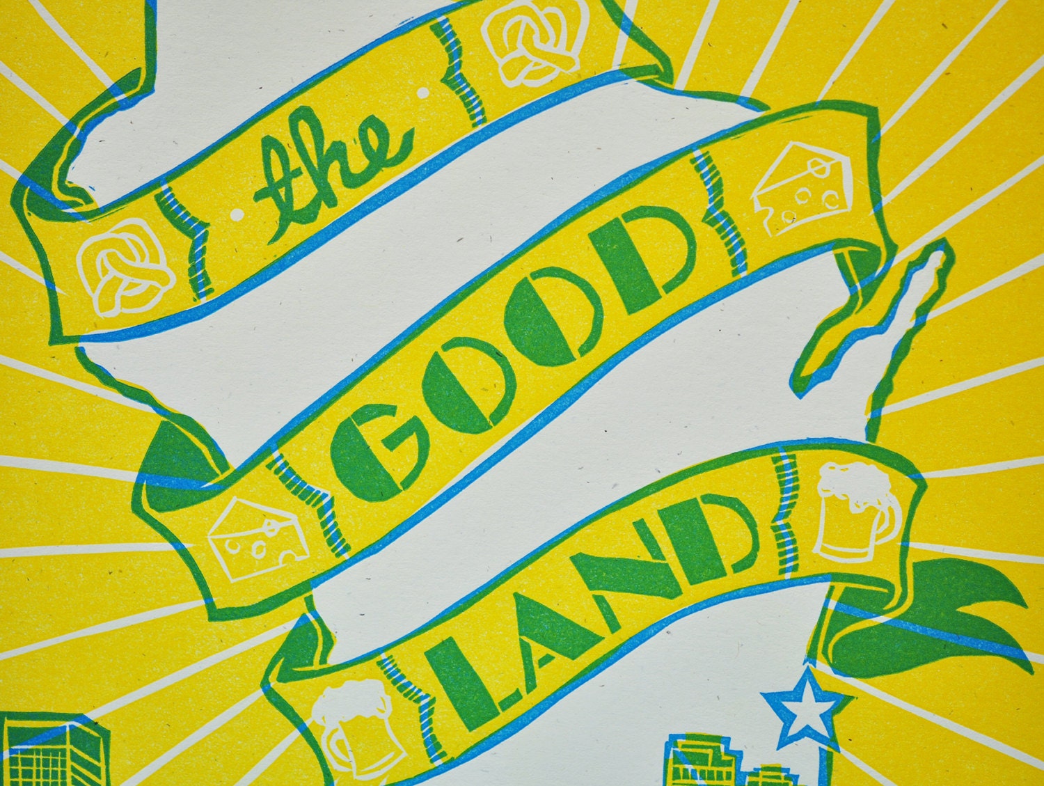 MILWAUKEE Wisconsin State Good Land Letterpress Print Blue | Etsy