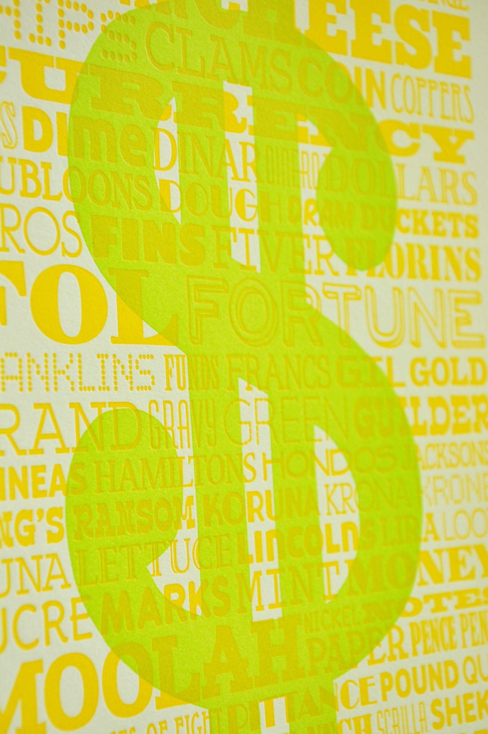 Cash Money Dollar Sign Letterpress Poster Business Art, Yellow Green - Etsy