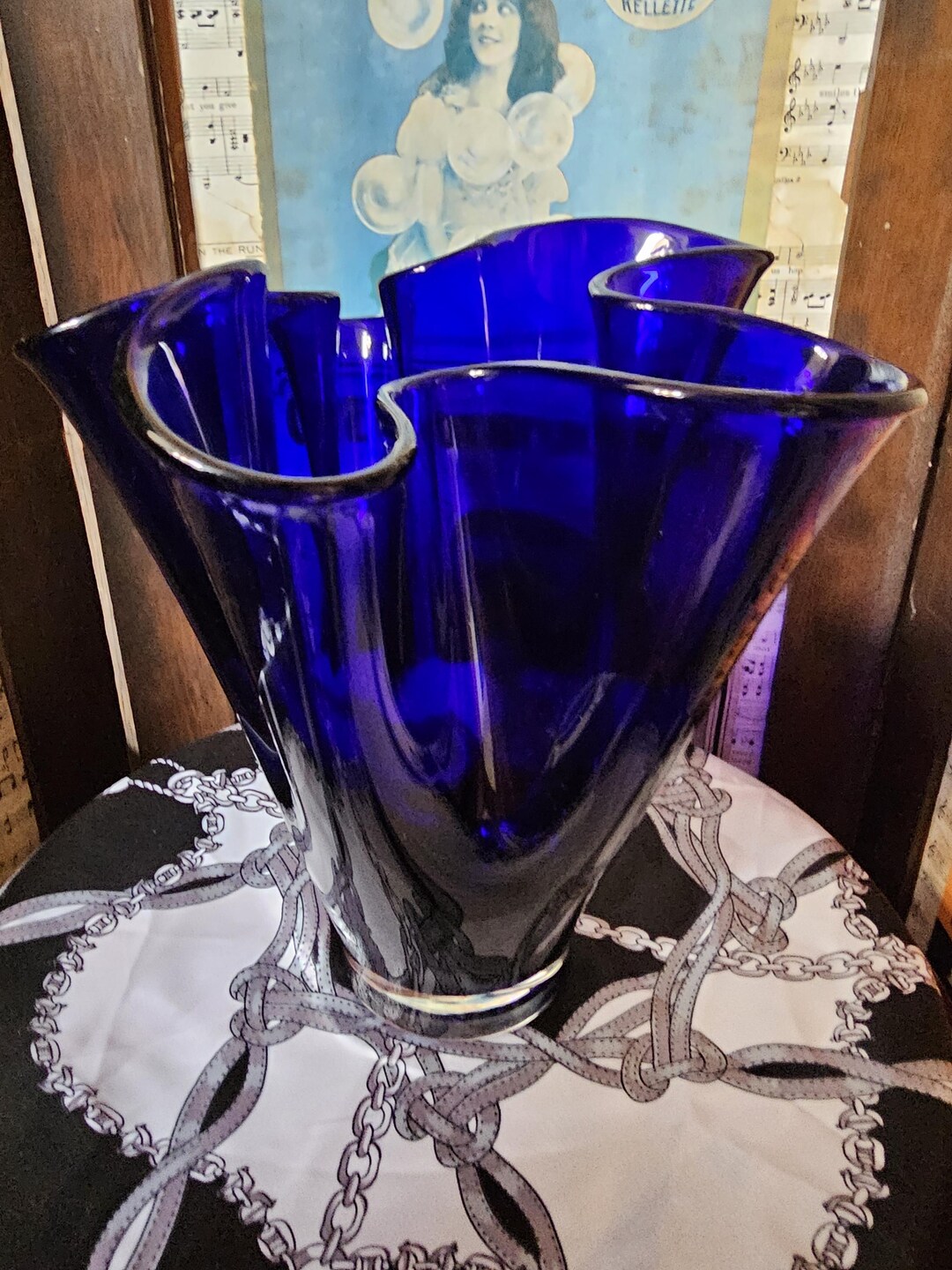 Cobalt Blue Hand Blown MCM Hankerchief Ruffled Vase - Etsy