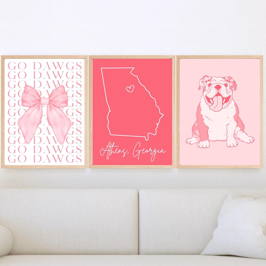 University of Georgia Preppy Coral Bow Prints Bundle - Etsy