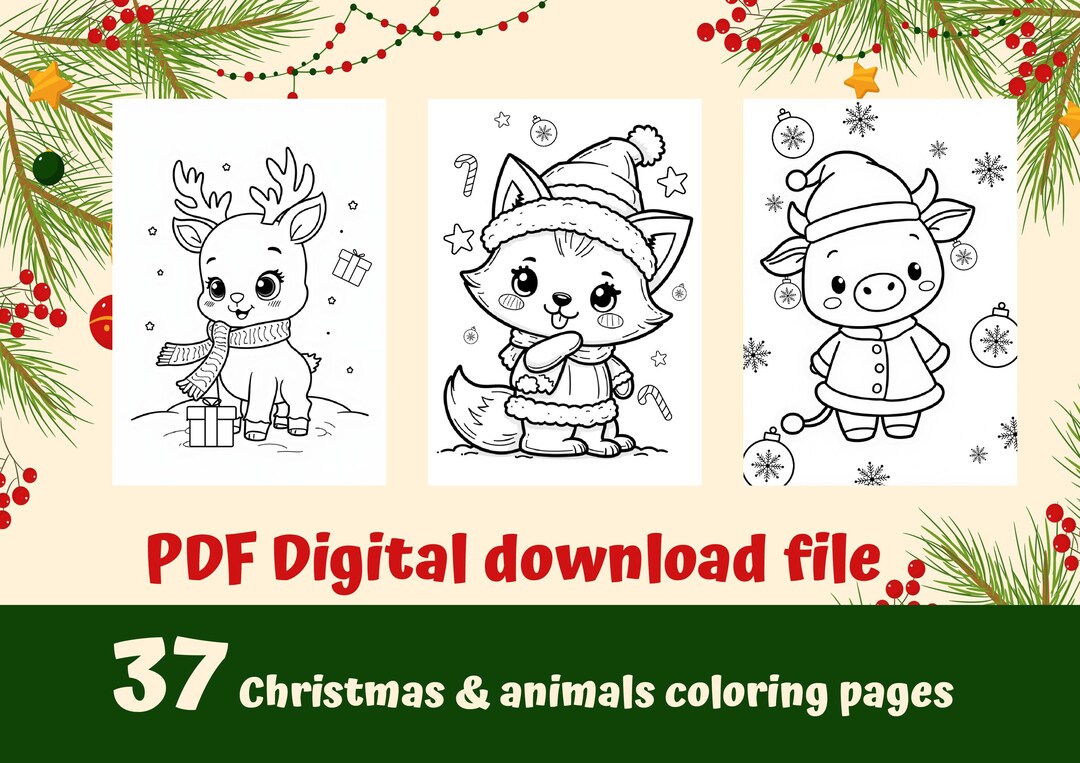 37 Printable Christmas & Animal Coloring Pages for Kids, Holiday ...
