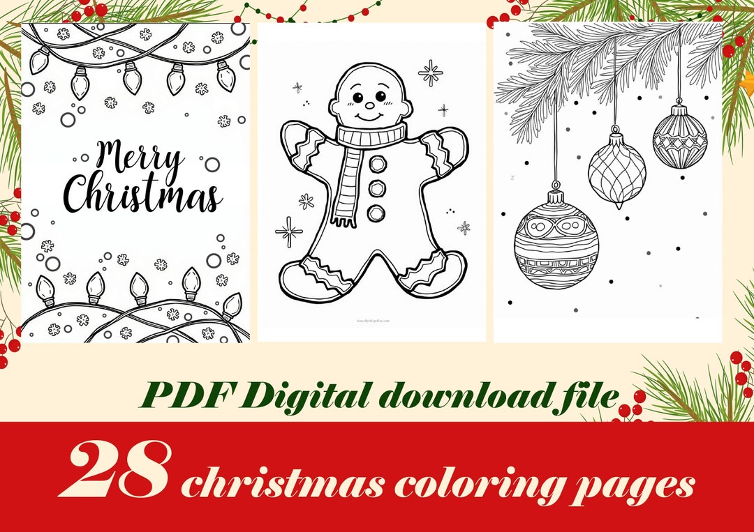 28 Printable Christmas Coloring Pages for Kids, Holiday Coloring Bundle ...