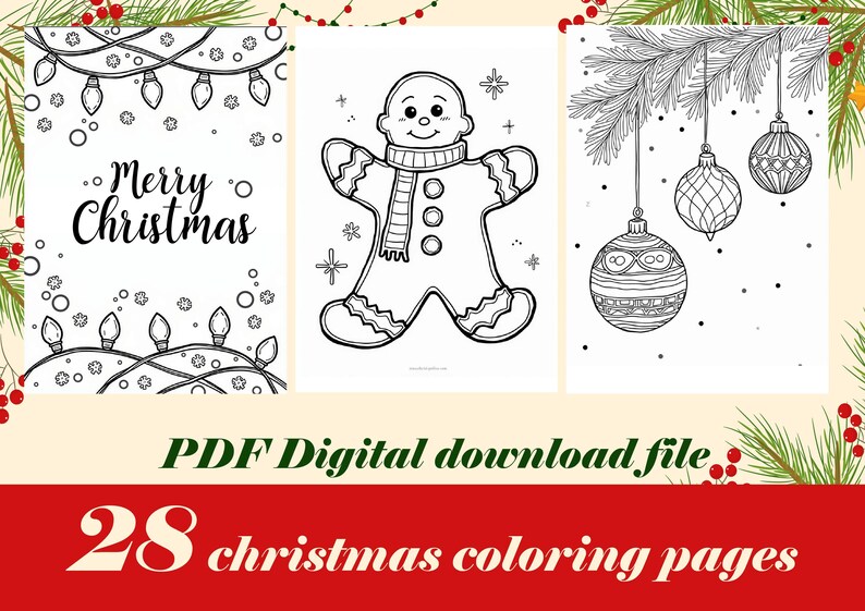 28 Printable Christmas Coloring Pages for Kids, Holiday Coloring Bundle ...
