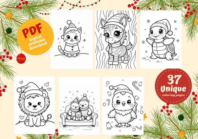 37 Printable Christmas & Animal Coloring Pages for Kids, Holiday ...