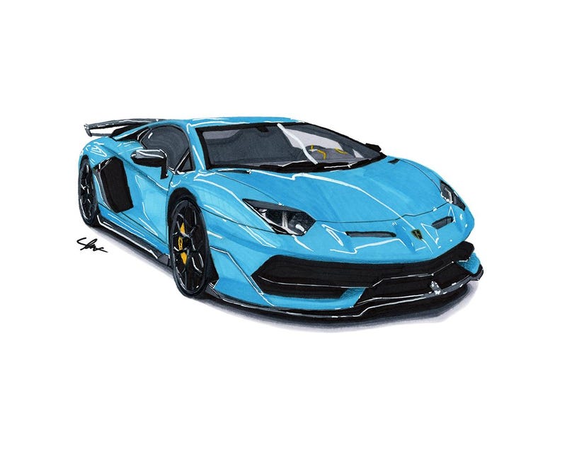 Lamborghini Aventador SVJ | Realistic Car Drawing | Print | Hand Drawn ...