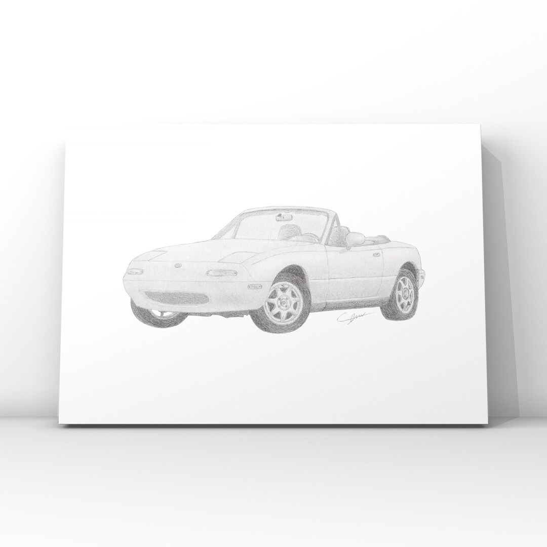 Mazda MX-5 Miata NA Realistic Car Drawing Print Hand Drawn Pencil Art ...