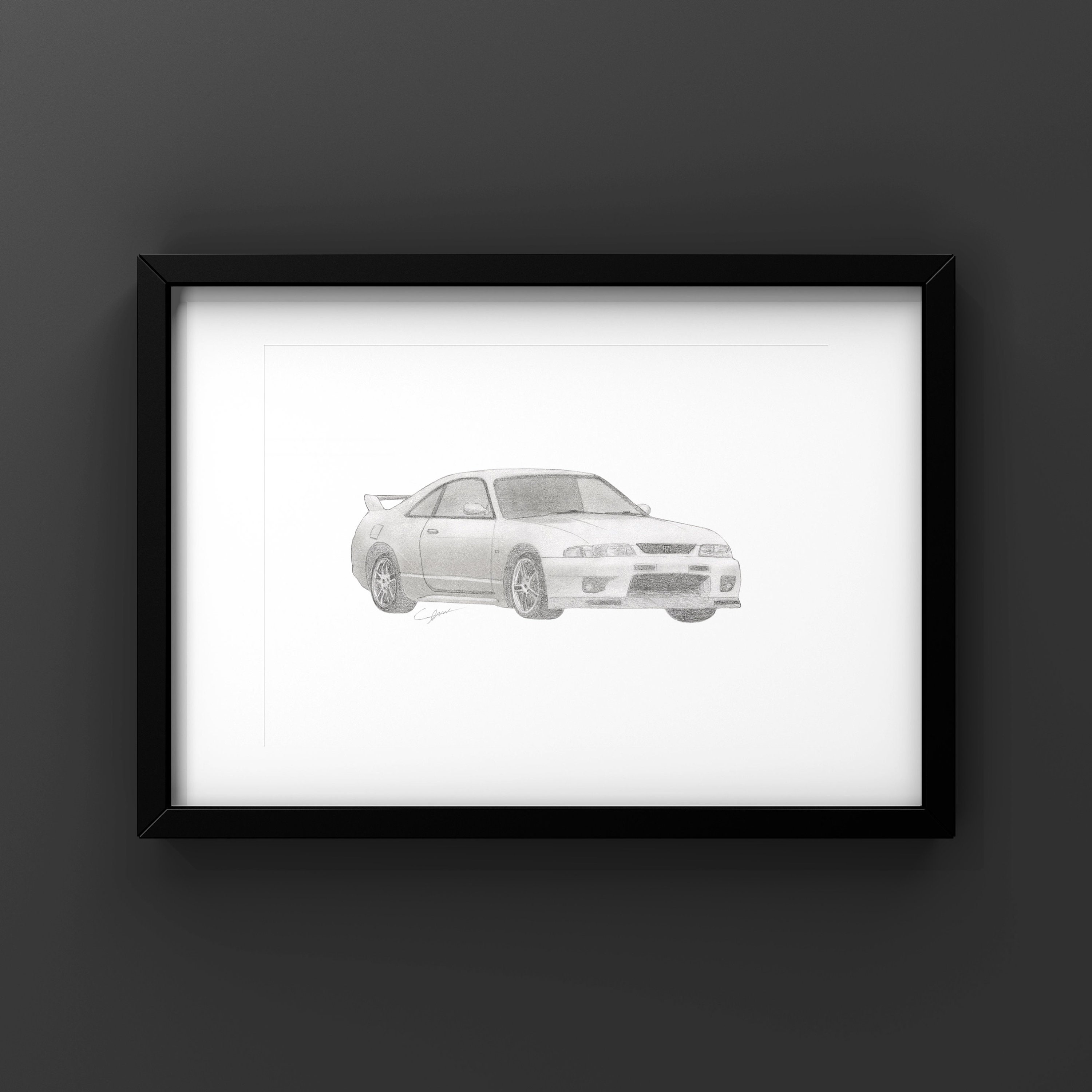 Nissan Skyline GT-R R33 | Realistic Car Drawing | Print | Hand Drawn ...