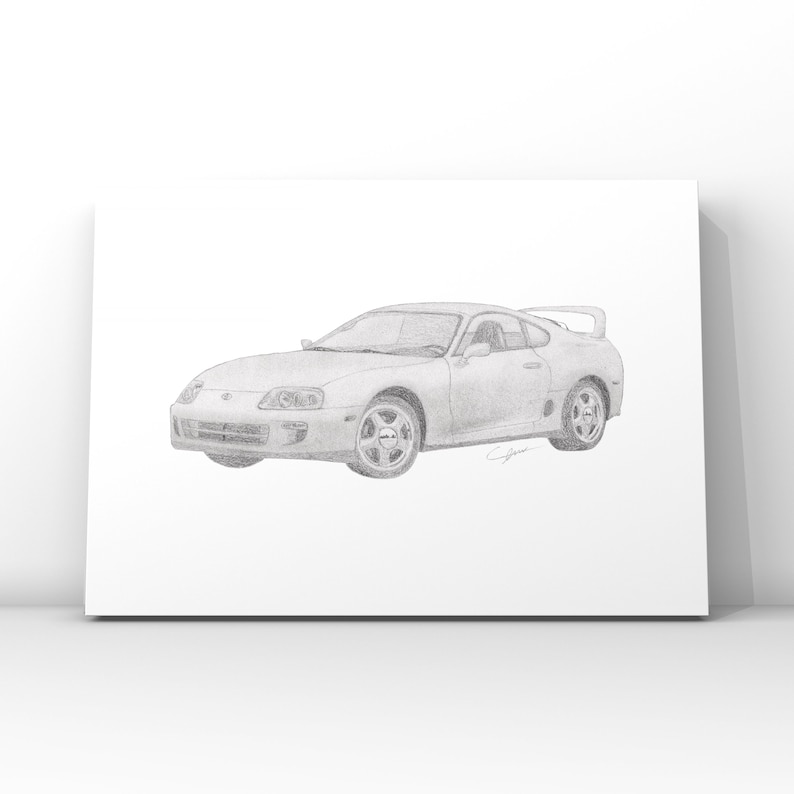 Toyota Supra Mkiv Realistic Car Drawing Print Hand Drawn Pencil Art ...