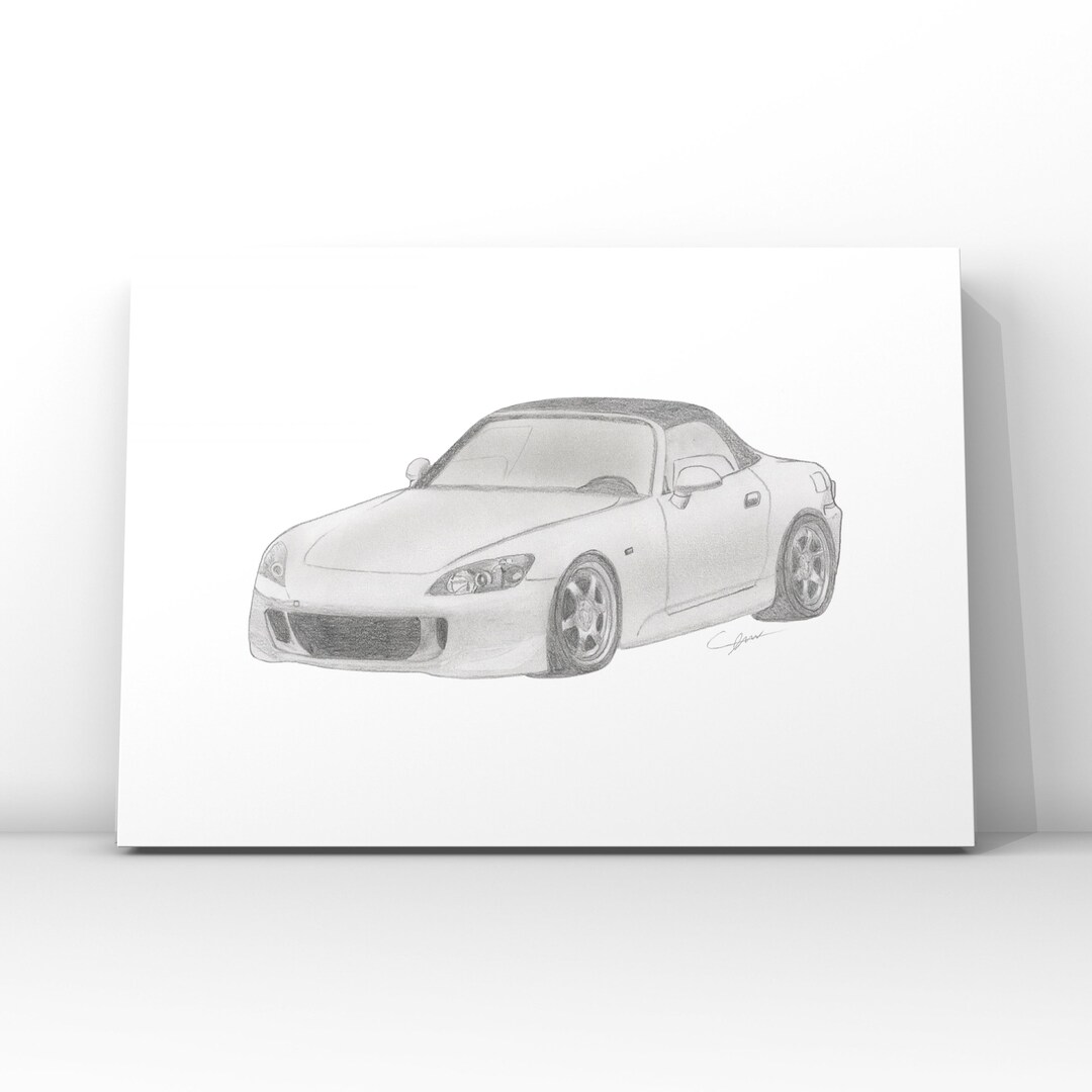 Honda S2000 Realistic Car Drawing Print Hand Drawn Pencil Art Birthday ...