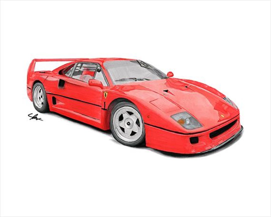 Ferrari F40 | Realistic Car Drawing | Print | Hand Drawn | Alcohol ...