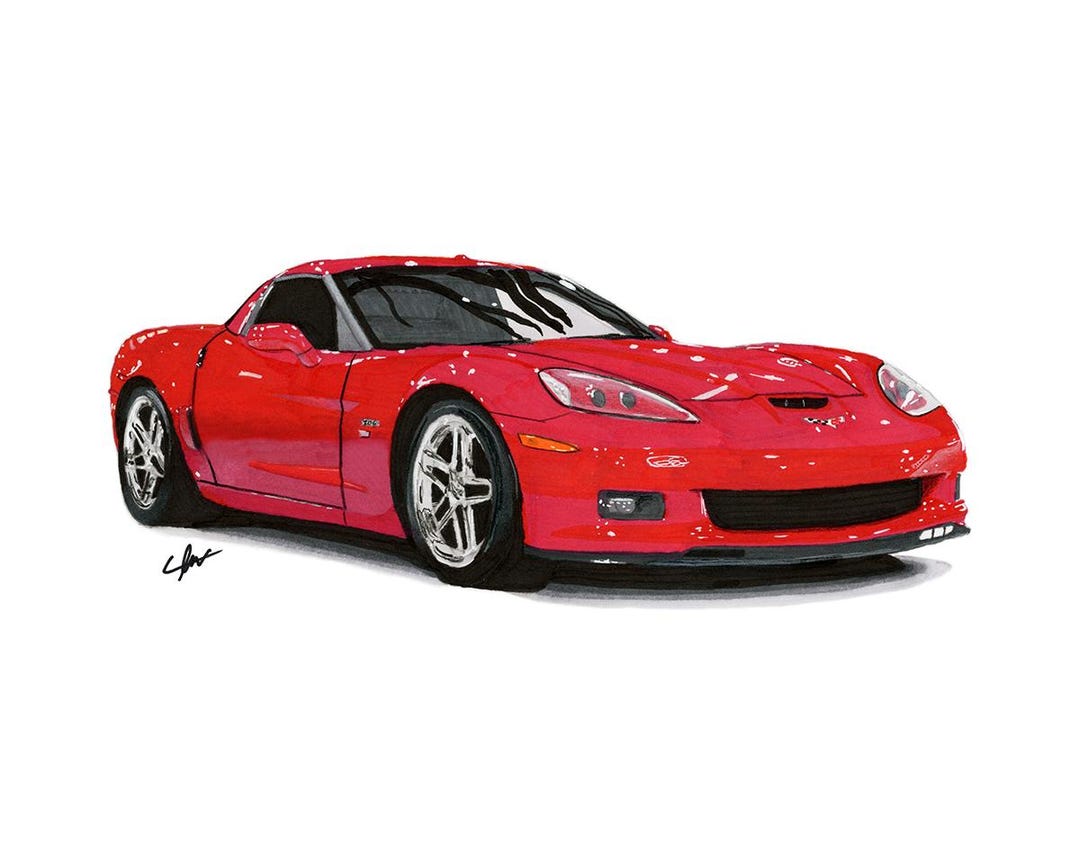 Chevrolet Corvette C6 Z06 Realistic Car Drawing Print Hand Drawn ...